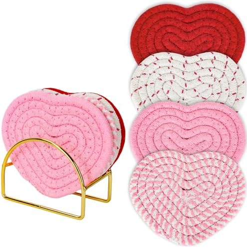 Amazon.com: Whaline Valentine's Day Heart Coasters Handmade Braided ...