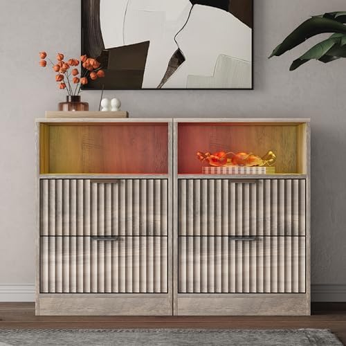 Amazon.com: Wodeer Fluted Nightstand Set of 2, LED Nightstand with ...