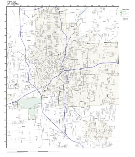 Amazon.com : ZIP Code Wall Map of Flint, MI ZIP Code Map Not Laminated ...