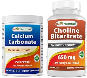 Amazon.com: Calcium Carbonate Powder 1 Pound & Choline Bitartrate 650 ...