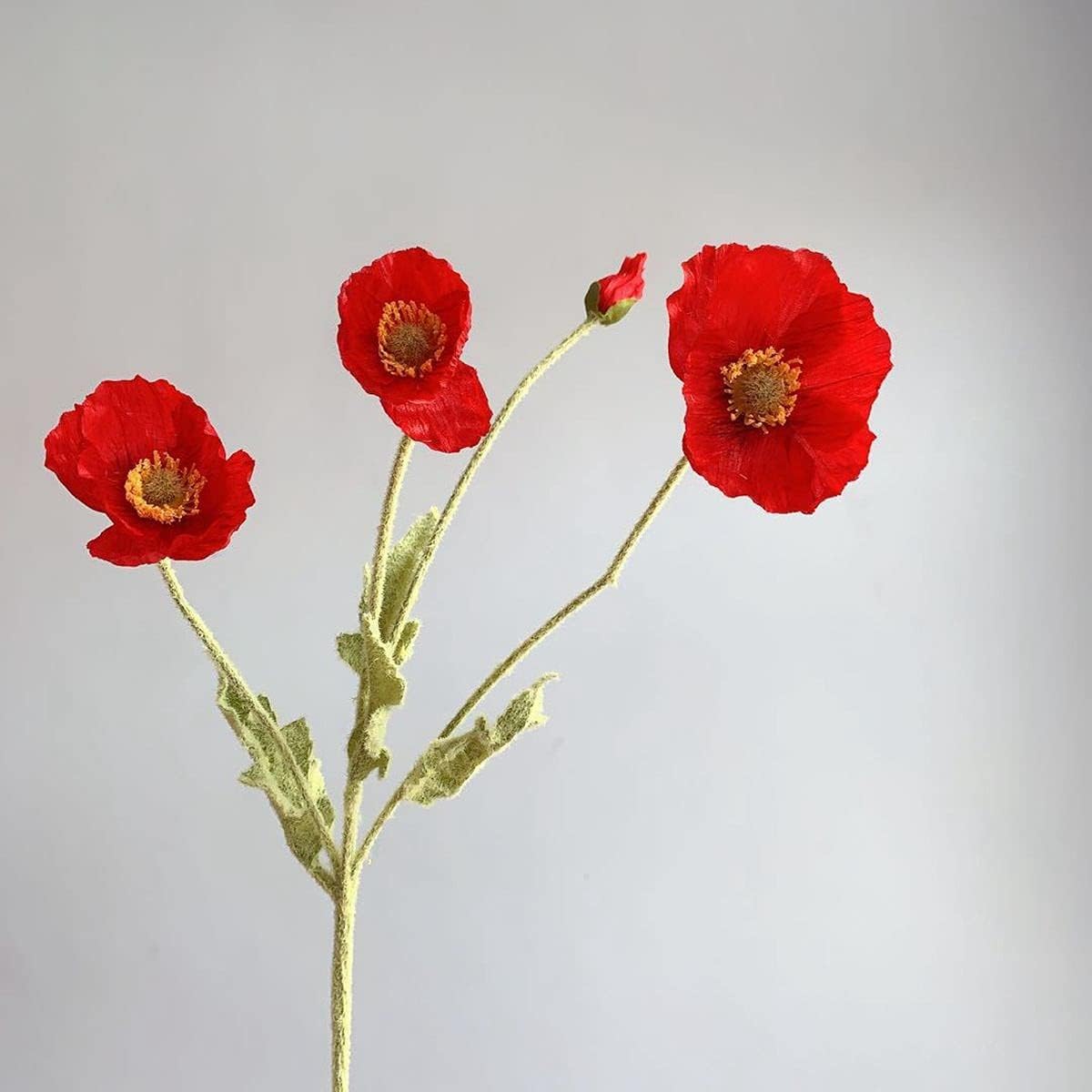 Amazon.com: Artificial Poppies Flowers, Silk Papaver Rhoeas Flocking ...