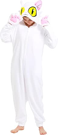 dressfan Animal White Cat Onesie Pajamas Costume Kawaii Daijin Neko ...