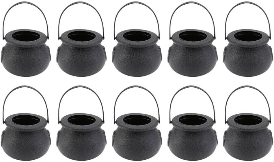 Amazon.com | MAGICLULU 10PCS Halloween Mini Candy Kettles Black Plastic ...