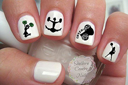 Amazon.com: 40 Cheer Cheerleading Black/Green Nail Art Designs Decals ...