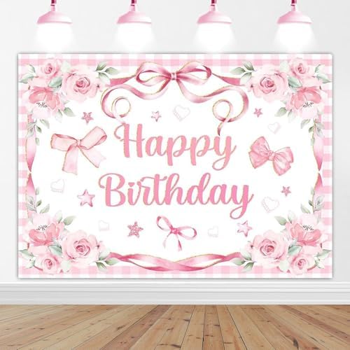 Amazon.com : YTHETM Bow Birthday Party Decorations Pink Bow Happy ...