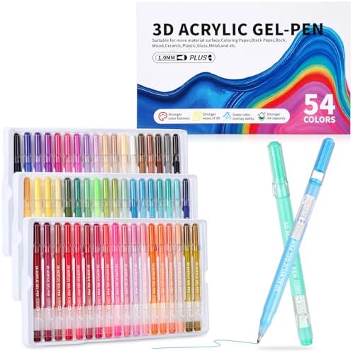 Amazon.com: Tellingyou 54 Colors Acrylic Gel Pens for Coloring 3D Jelly ...
