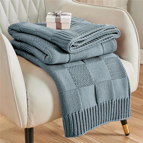 Amazon.com: Dusty Blue Chunky Cable Knit Throw Blanket Soft Cozy ...