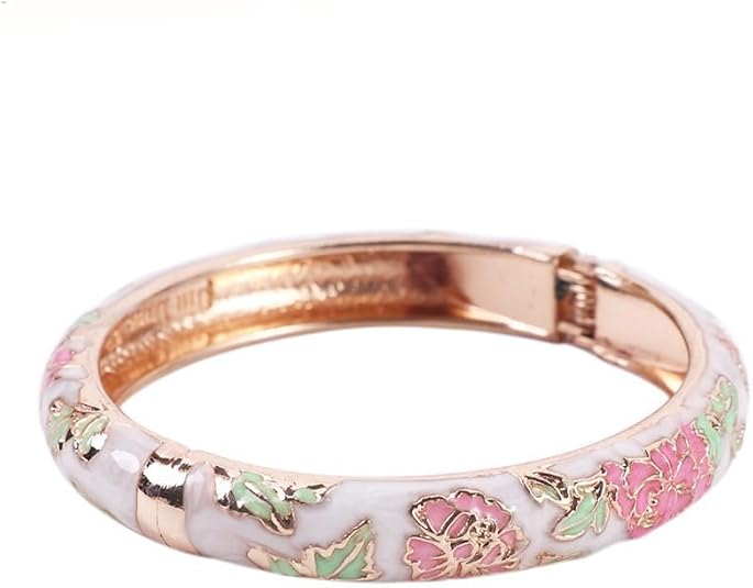 Amazon.com: Cloisonne Bangle Colorful Enamel Peony Flower Chinese ...