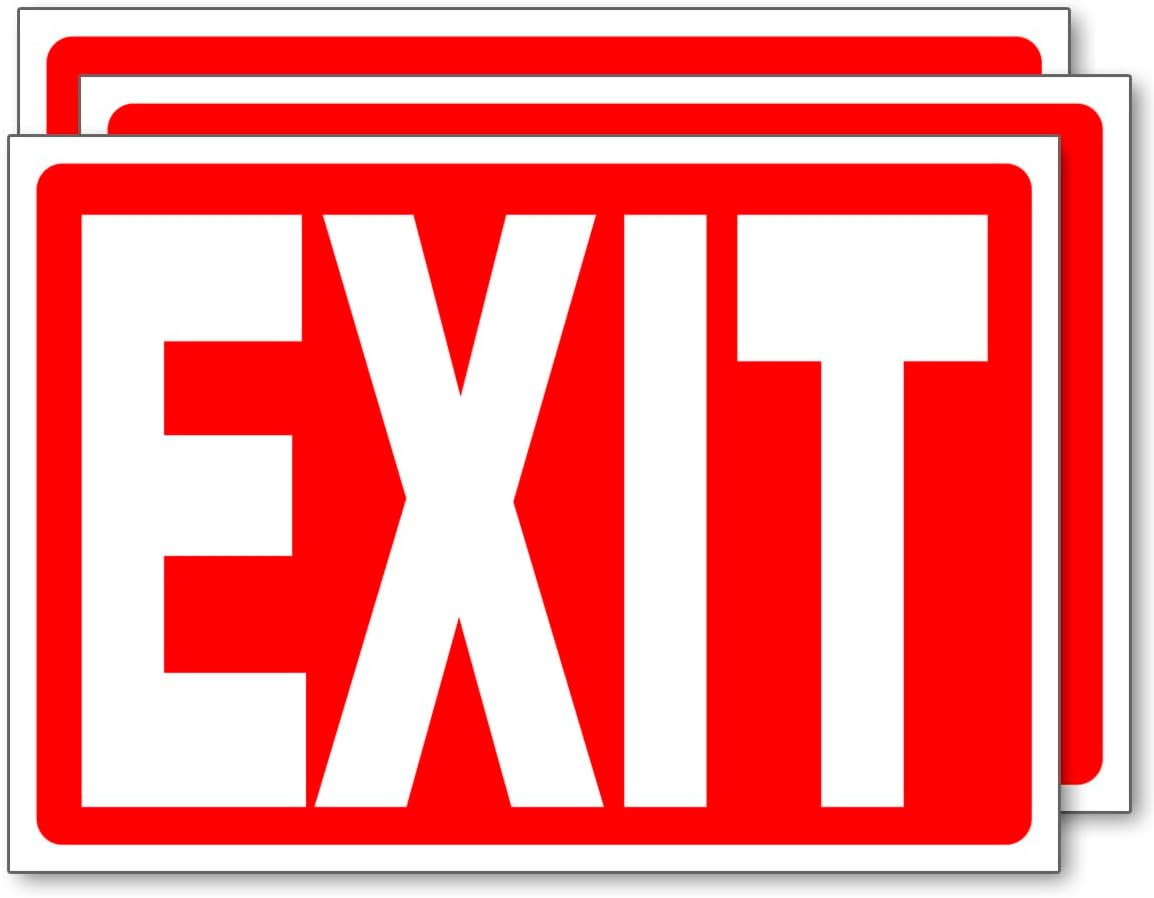 Amazon.com: 3 PC Red Exit Stickers - 10x7 Self-Adhesive Vinyl Emergency ...