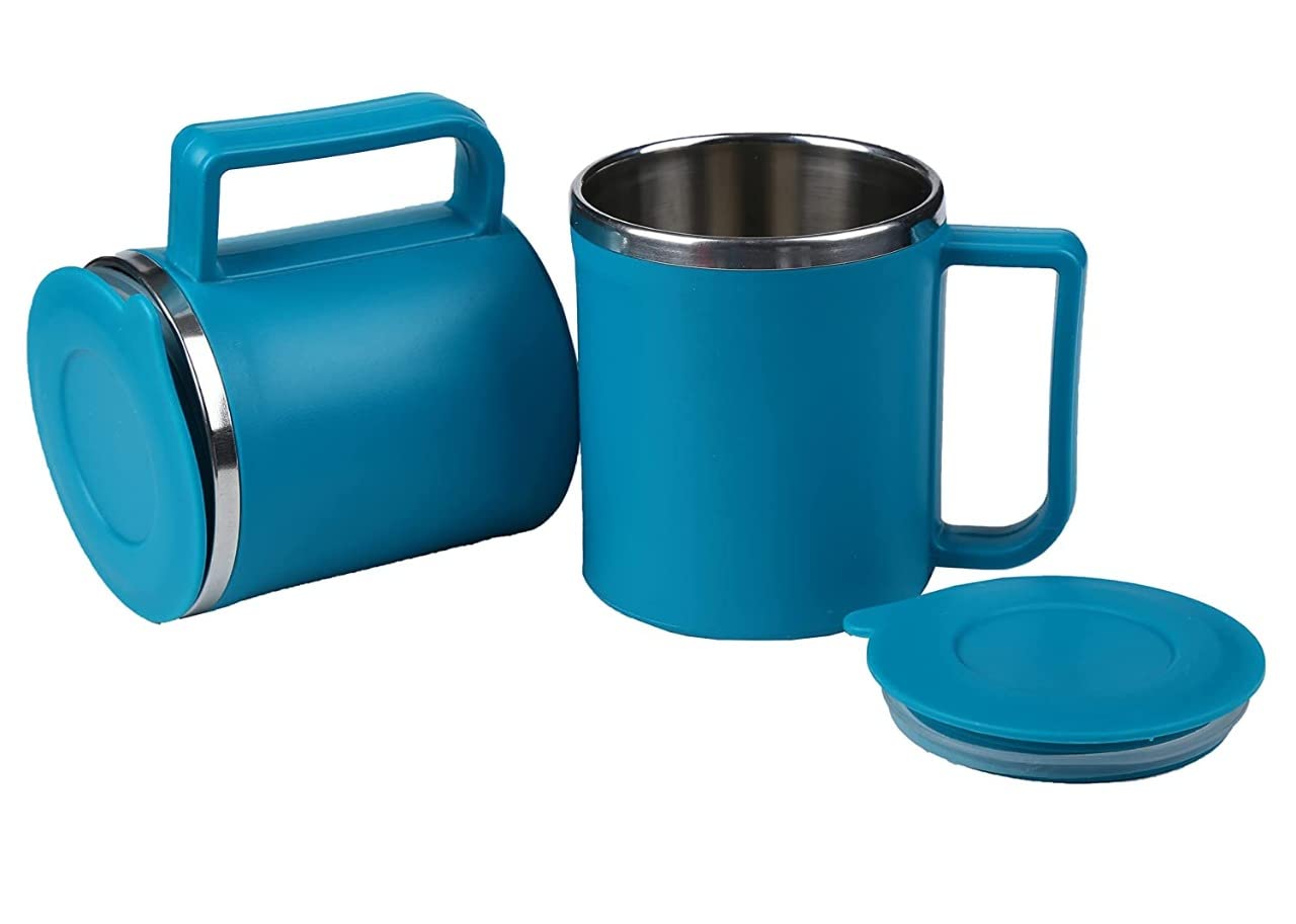 Coffee Mug with Cap Double Insulated with Stainless Steel & Plastic ...
