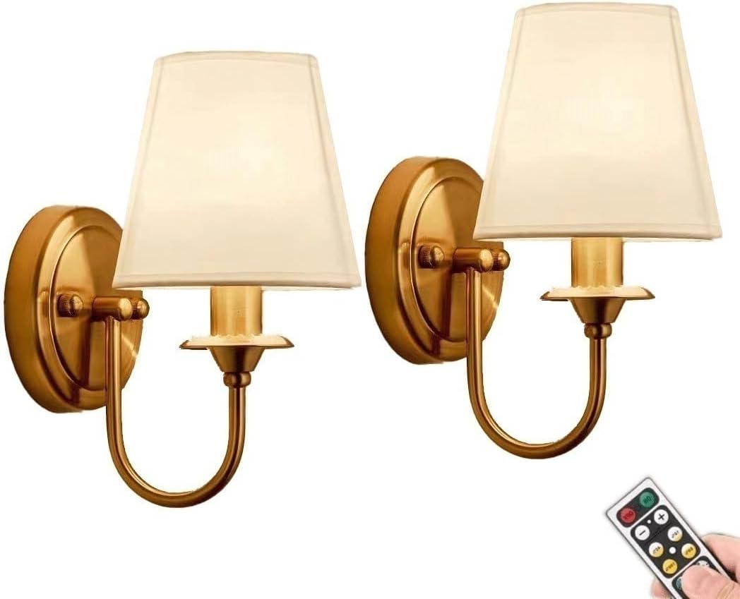 Battery Operated Wall Lights Set of Two 2 Pack Antique Brass Vintage ...