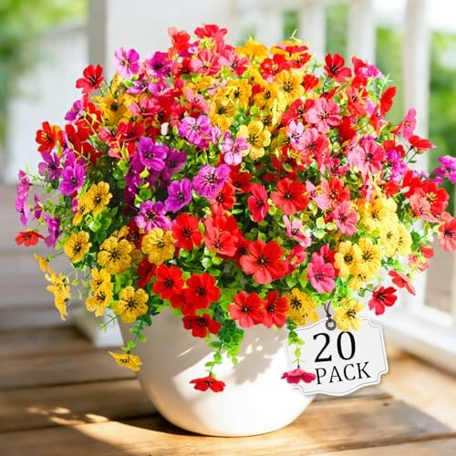 Amazon.com: 20 Pcs Artificial Flowers for Outdoors Fake Flowers UV ...