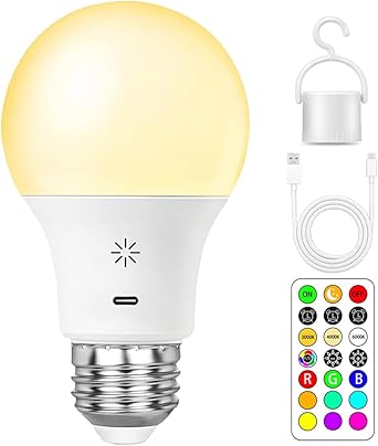 LED Rechargeable Light Bulbs With Remote ＆ Touch Dimmable, E26 Battery ...