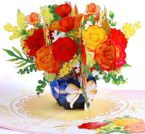 Amazon.com : RosyPop Rose Pop Up Card, Rose Bouquet Flowers, For Mother ...