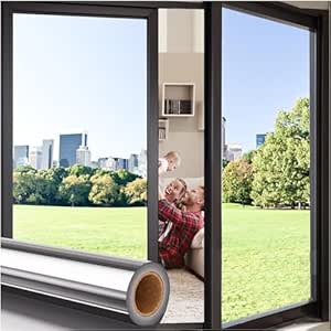 Buy SUPERFAB™ Silver Glass Window Sticker Film Mirror Effect Tint Glass Covering for Home Office ...