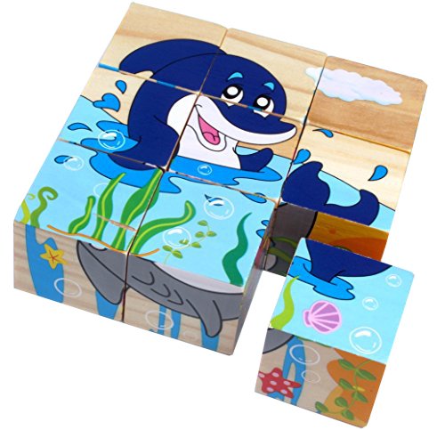 Qiaolinglong 9 Piece Colorful Wooden Block Picture Puzzle For Toddlers ...