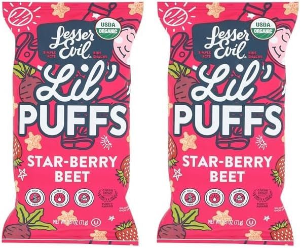 Amazon.com: LesserEvil Organic Strawberry Beet Lil' Puffs, 2.5 OZ (Pack ...