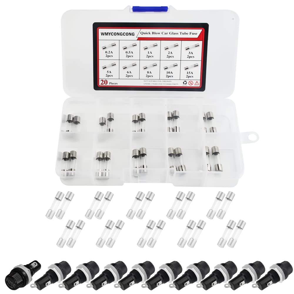 WMYCONGCONG 10 Pcs AC 250V 10A/AC 125V 15A Panel Mounted 5x20mm Screw ...