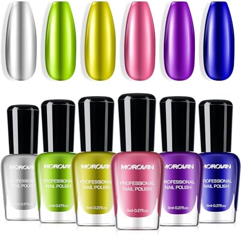 Amazon.com : Morovan Fingernail Nail Polish Set: Metallic Chrome Mirror ...