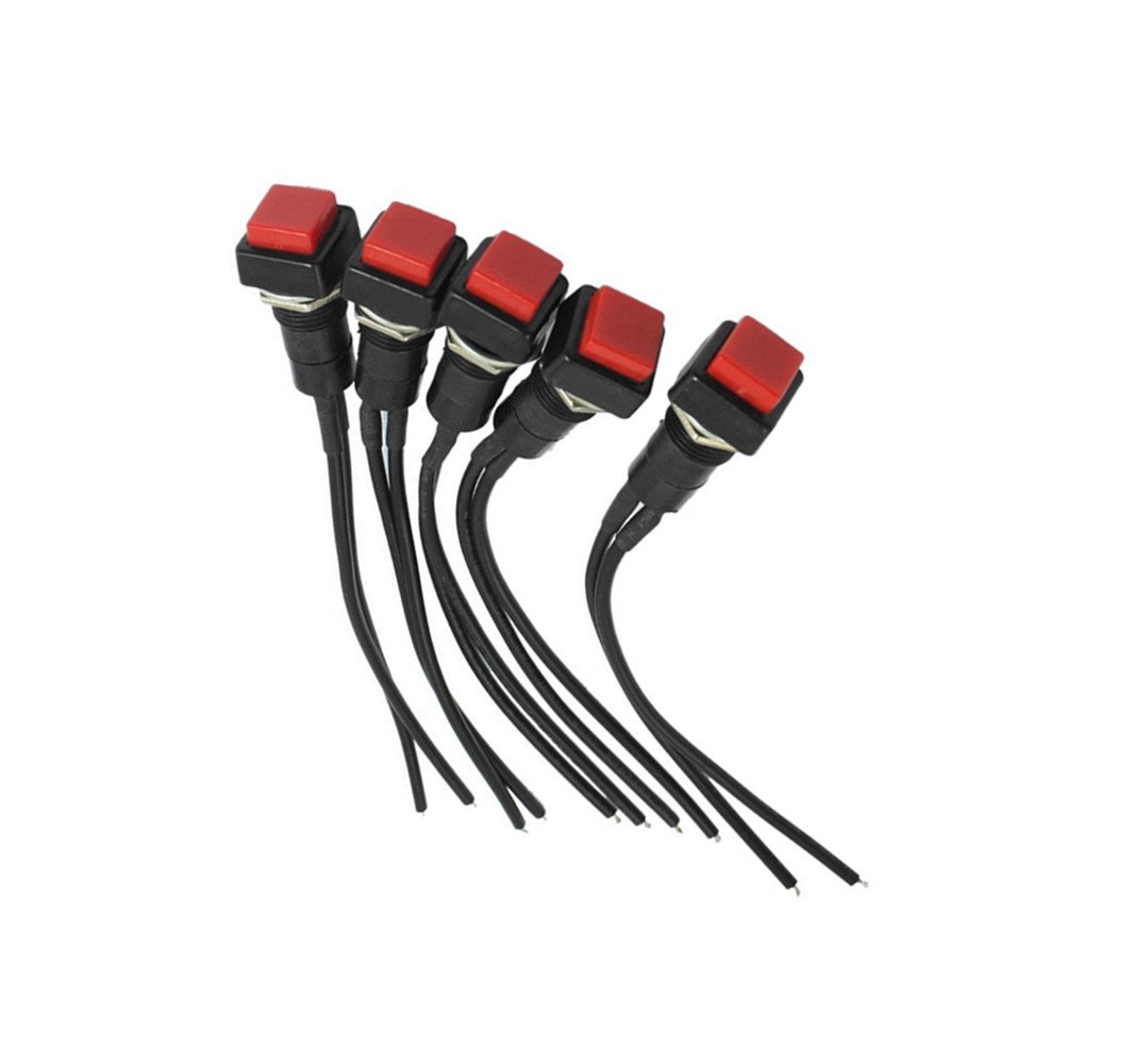 HuaHuiYuan 5 x 10mm Red Square Wired Car Horn Momentary Push Button ...