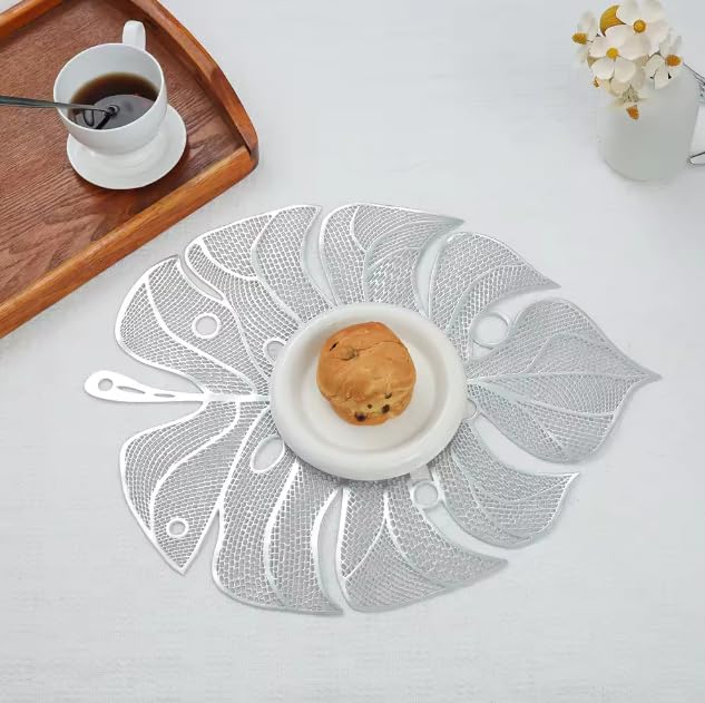 Buy Royalkart Silver Dining Table Mat Leaf Shape | Cutwork Design Set ...