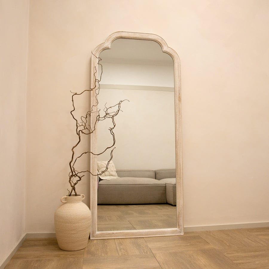 Buy Aafiyat Full Length White Washed Wood Arched Mirror Frame Full Body ...