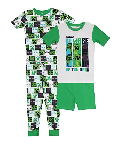 Minecraft Boys’ 4-Piece Snug-Fit Cotton Pajamas Set, Beware MOBS, 8 ...