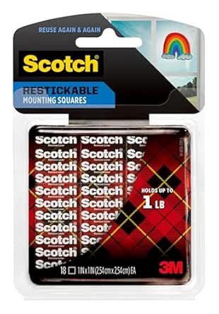 Amazon.com: Scotch Restickable Mounting Tabs, Clear, 1 in x 1 in, 18 ...
