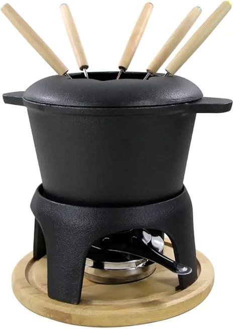 Amazon.com: Traditional Fondue Set Matte black enameled cast iron ...