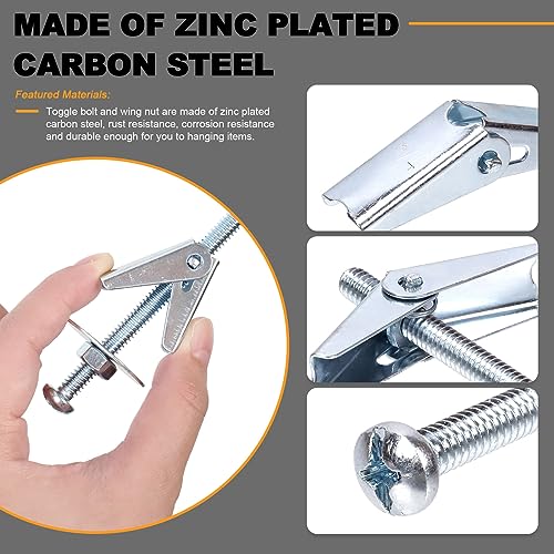 Tanstic 30 Sets 3/16 Inch Toggle Bolt and Wing Nut Assortment Kit ...
