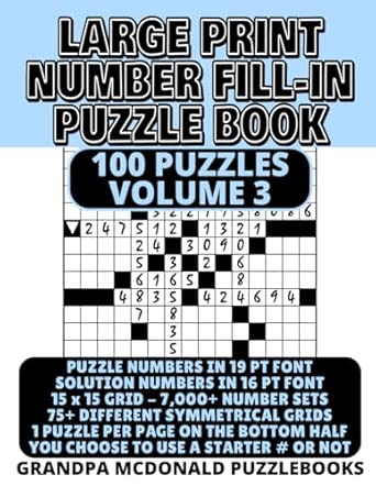 Amazon.com: Large Print Number Fill In Puzzle Book - 100 Puzzles ...