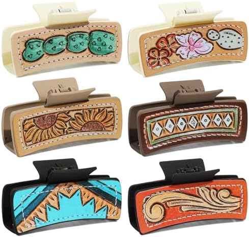 Amazon.com : Western Hair Claw Clips,3 Pcs Leather Square Claw Clips ...