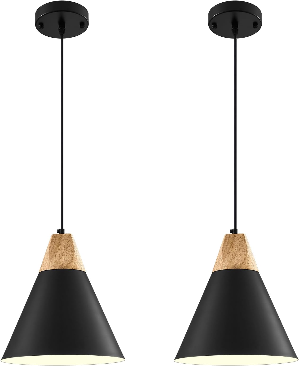 SESIMENT Black Pendent Light Fixtures 2 Packs 9.4 inches,Wood and Metal ...