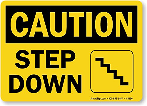 Caution: Step Down (with Graphic), Adhesive Signs and Labels, 10" x 7 ...