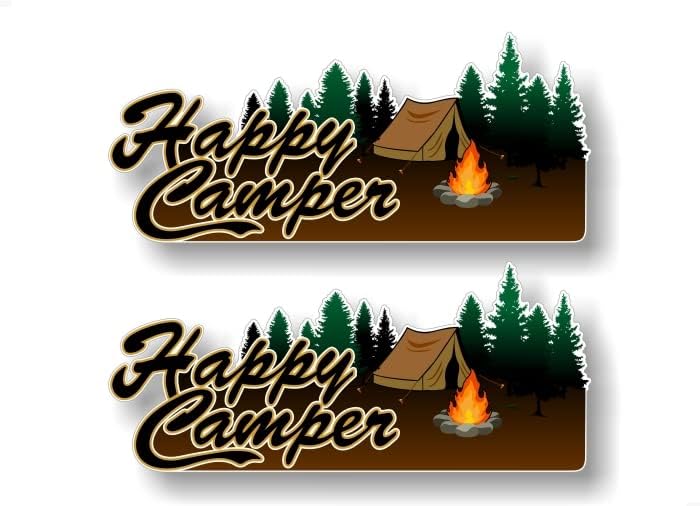 2 Happy Camper 9'' Vinyl Decals Camping Tenting Campsite Backwoods Camp ...