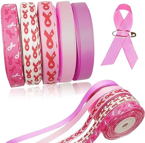Amazon.com: AWEELON 5 Rolls 50 Yard Breast Cancer Awareness Grosgrain ...