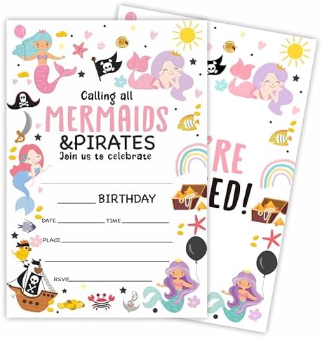 Amazon.com : PerKoop Mermaid Themed Birthday Party Invitations - Set of ...