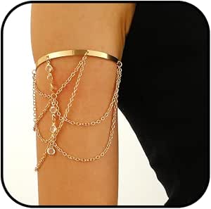 Amazon.com: Lyfange Gold Arm Cuff for Women Layered Crystal Tassel ...