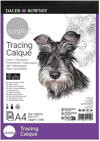 Daler-Rowney Simply Smooth Surface 43gsm A4 Tracing Paper Pad, Glued 1 ...