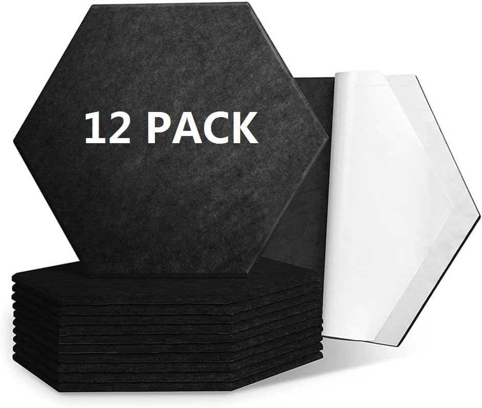 12 Packs Self-Adhesive Acoustic Foam Panels,12" X 10" X 0.4" Hexagon ...