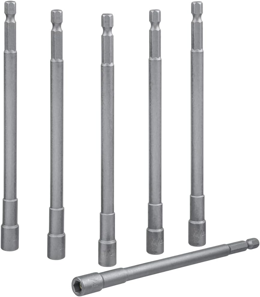Mesee 6 Pcs Magnetic Nut Setter Driver Bits 6-Inch Extra Long Power ...