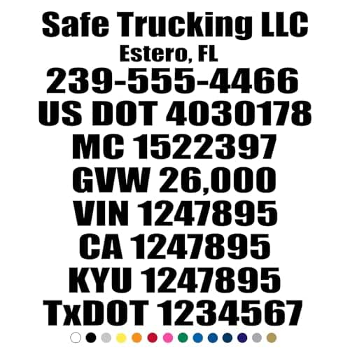 Amazon.com: Set of 2 Custom USDOT US DOT Number Decals add MC Company ...