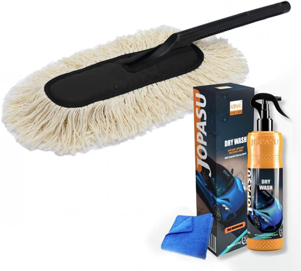 Jopasu Car Duster Brush with Dry Wash Combo Pack for Waterless Car Care ...