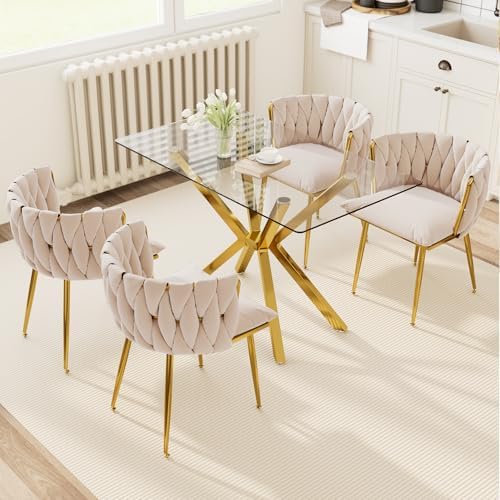 Amazon.com - Golden Glass Dining Table Set for 4 with 47.2" Rectangular ...