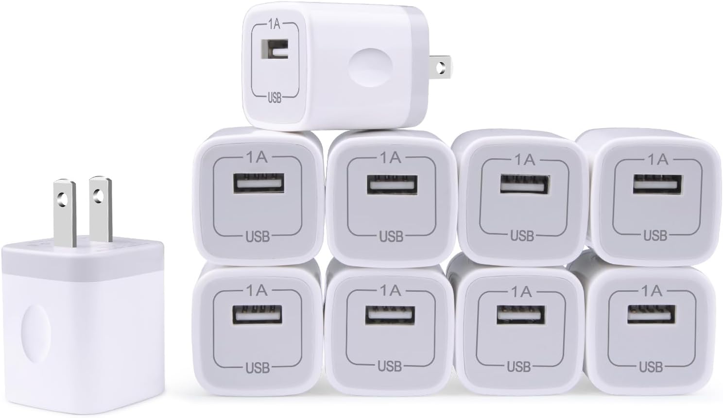 Amazon.com: Wall Charger Cube, USB Plugs 10Pack, HOOTEK 1A/5V Single ...