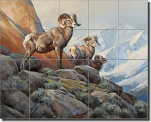Ram Sheep Wildlife Ceramic Tile Mural 30" x 24" - Last Light by Edward ...