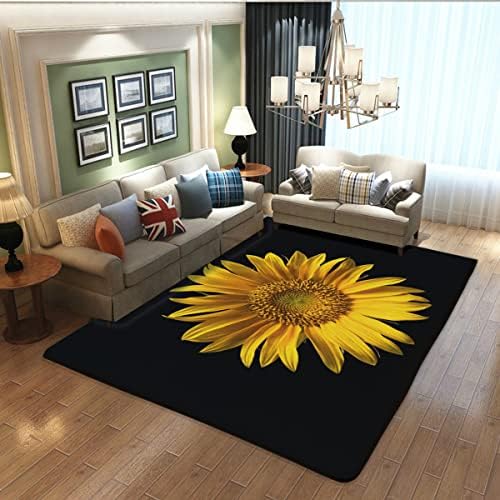 Amazon.com: ROZERA Sunflower Rug,Yellow Sunflowers Flower on Black ...