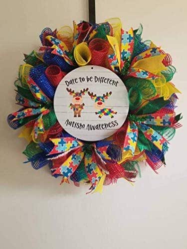 Amazon.com: Christmas Autism Wreath, Autism Awareness Wreath, Front ...