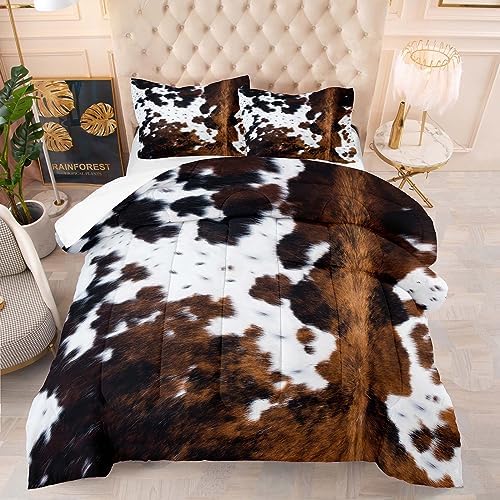 Amazon.com: Erosebridal Cowhide Quilt Brown Highland Cow Print Queen Comforter Set,Western ...