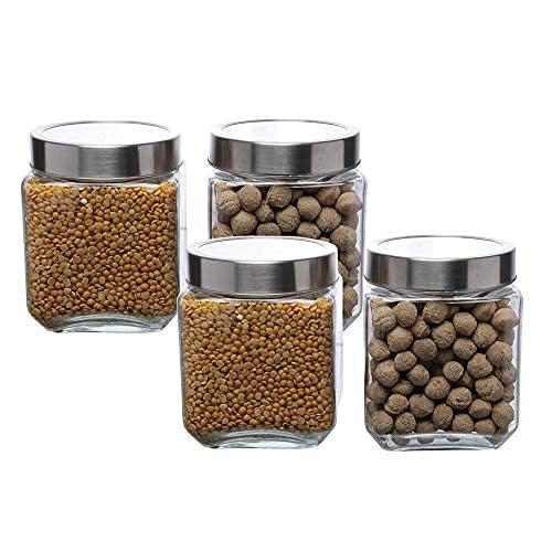SIMPARTE Glass Jar Barni 1300ml Transparent Square Container Set of 4 ...